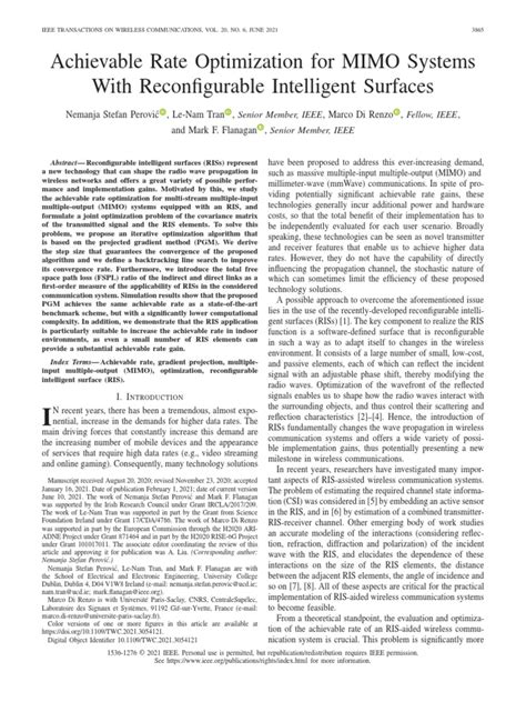 Achievable Rate Optimization For Mimo Systems With Reconfigurable