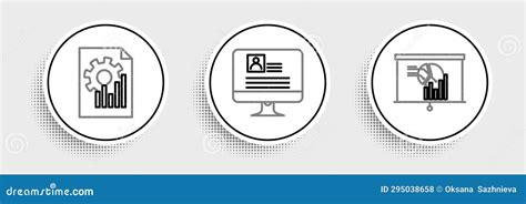 Set Line Board With Graph Chart Document And Computer Monitor Resume Icon Vector