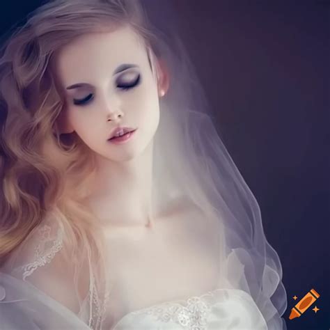 Ethereal Princess In A White Gown With Striking Silver Eyes And A