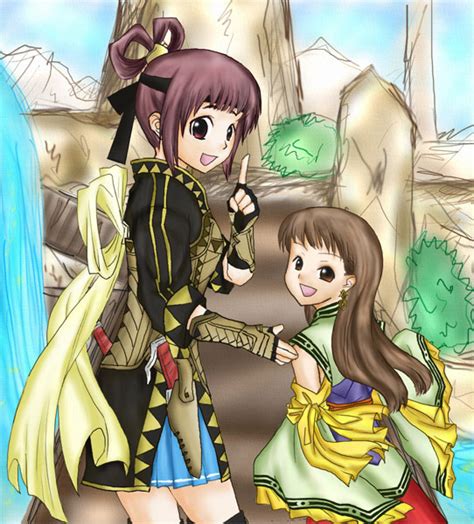 Safebooru 2girls Arm Guards Bow Brown Hair Detached Sleeves From