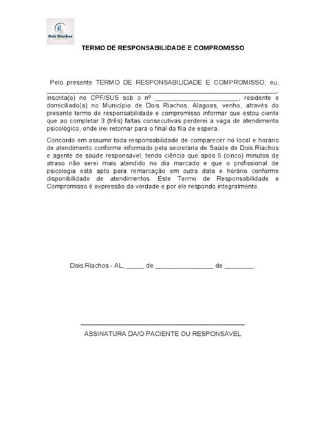 Termo De Responsabilidade E Compromisso Pdf
