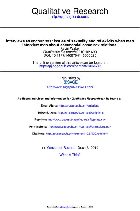 Pdf Interviews As Encounters Issues Of Sexuality And Reflexivity