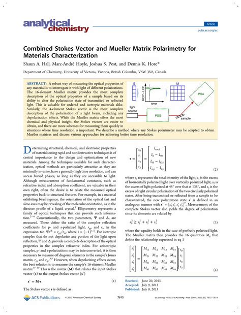 Pdf Combined Stokes Vector And Mueller Matrix Polarimetry For