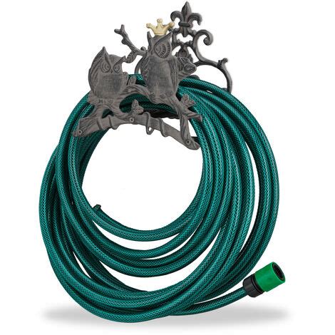 Relaxdays 10022968 Sella Porta Tubo Da Parete Giardino Ghisa Con Gufetti Decorativi HxLxP 23