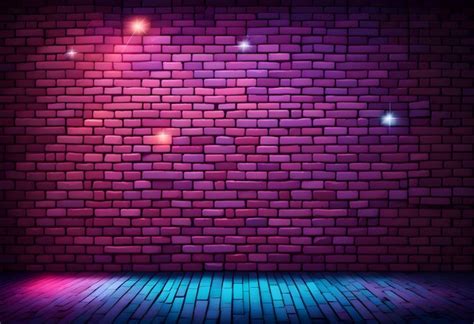 Premium Photo Empty Brick Wall Background Night View Neon Light Rays