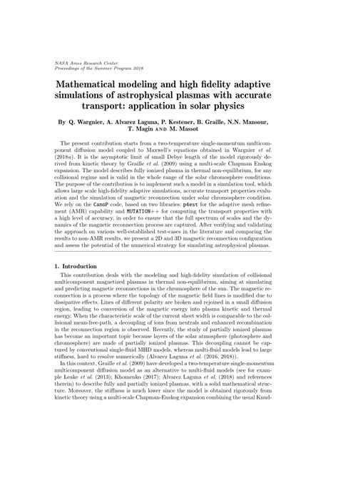 Pdf Mathematical Modeling And High Fidelity Adaptive Simulations Of Astrophysical Plasmas With
