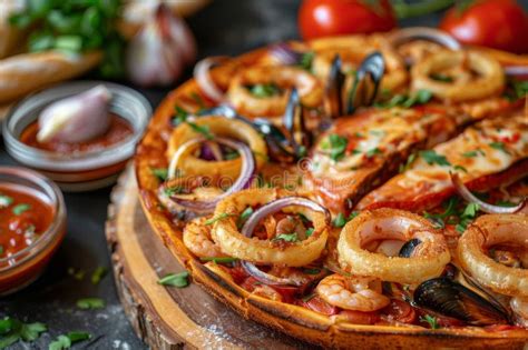 Seafood Pizza Pizza Ai Frutti Di Mare With Squid Rings Mussels And