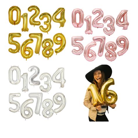 Balão De Número Metalizado 40cm Prata Dourado Rose Gold Decoração Bexiga Festa Aniversário Ano