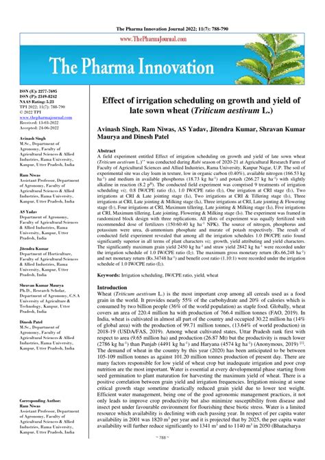 Pdf Effect Of Irrigation Scheduling On Growth And Yield Of Late Sown