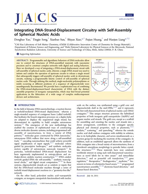 PDF Integrating DNA Strand Displacement Circuitry With Self Assembly Of Spherical Nucleic Acids