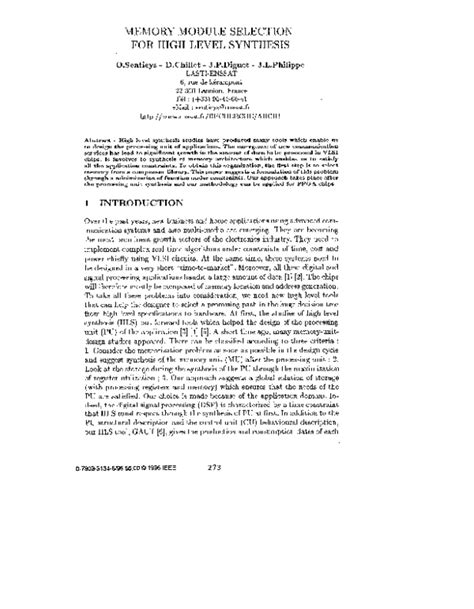 Pdf Memory Module Selection For High Level Synthesis