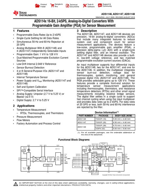Ads1148 Datasheet Vqfn 5v Analog To Digital Converter Texas Instruments