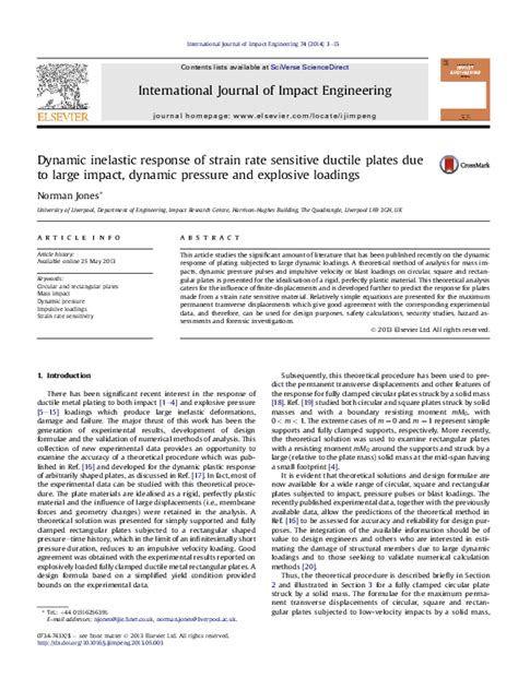 Pdf Dynamic Inelastic Response Of Strain Rate Sensitive Ductile Plates Due To Large Impact