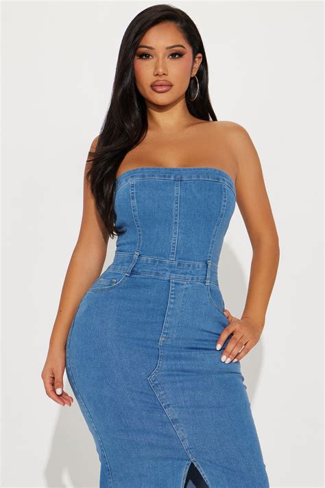 Stella Denim Midi Dress Medium Wash Fashion Nova