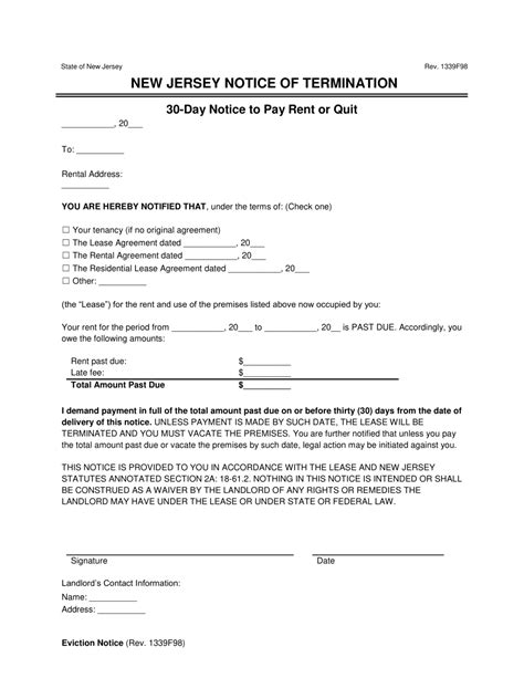 Free New Jersey 30 Day Notice To Quit Non Payment Of Rent Pdf And Word