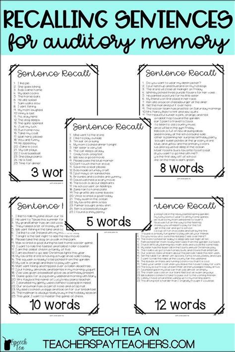 Auditory Memory Activities Worksheets