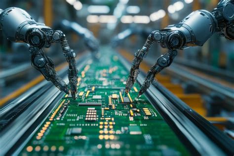 Robotic Arms Precisely Assembling Electronic Circuit Boards Stock Image Image Of High