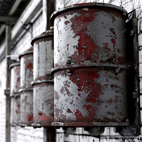 Ai创作图一堆铁皮桶 铁桶建筑 古代老式加油筒 油桶艺术 生锈的铁箱 生锈的铁盒子 生锈铁桶 废旧铁桶 红漆提桶 铁容器 废油漆桶 红漆桶 防火桶 生锈的铁盒 铁皮油桶 昵图网