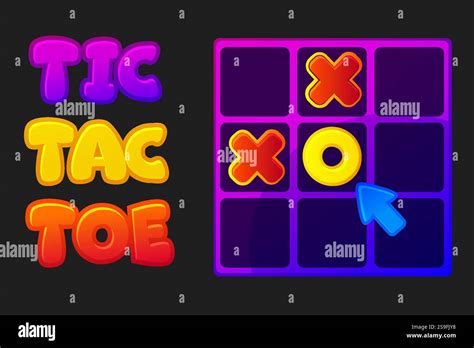 Tic Tac Toe Ui With Arow Cursor Vector Cartoon Strategy Game Noughts