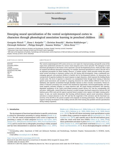 Pdf Emerging Neural Specialization Of The Ventral Occipitotemporal