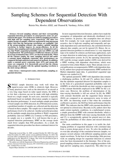 pdf sampling schemes for sequential detection with dependent observations