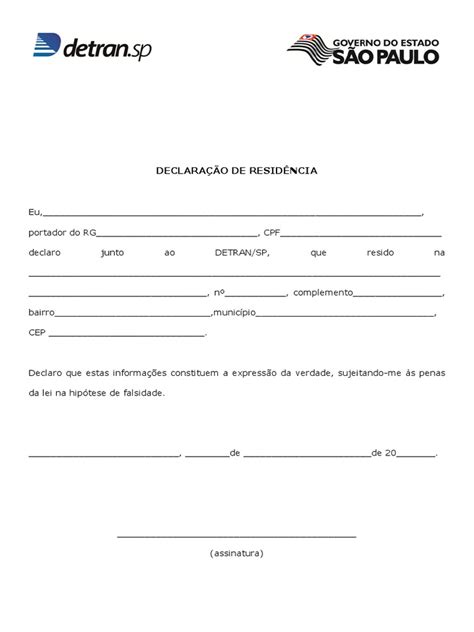 Declaração De Residência Detran Sp Pdf