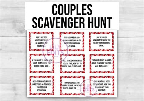 Couples Scavenger Hunt Treasure Hunt With Clues Fun Printable