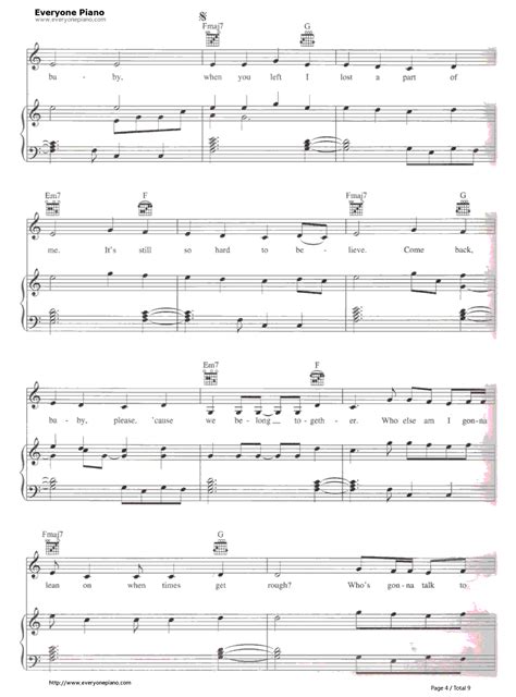We Belong Together Mariah Carey五线谱预览4 钢琴谱文件（五线谱、双手简谱、数字谱、midi、pdf）免费下载