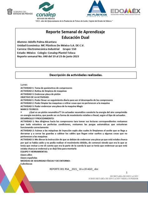 41 Reporte Semanal Pdf Ingeniería Mecánica