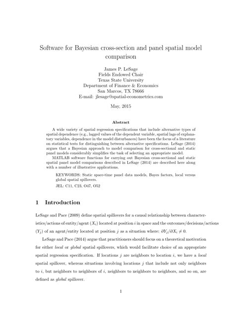 Pdf Software For Bayesian Cross Section And Panel Spatial Model