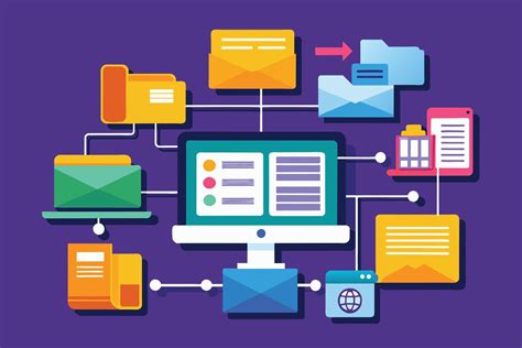 A Colorful Illustration Of A Digital Communication Network With A Desktop Computer Email