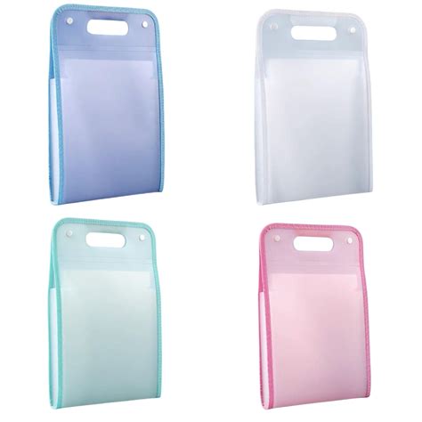 Pdqouc 4pcs Portable Plastic File Folder Poly Envelope Expanding File Wallet Document Folder