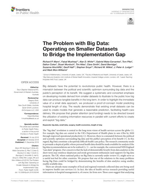 Pdf The Problem With Big Data Operating On Smaller Datasets To Bridge The Implementation Gap