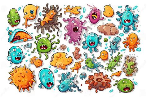 Colorful Sticker Set Of Monster Like Characters Viruses And Bacterias