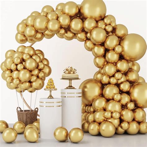 Tetou 129pcs Gold Ballons Latex Party Balloons Different Sizes 1812
