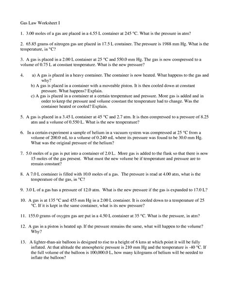 8 Combined Gas Law Worksheet