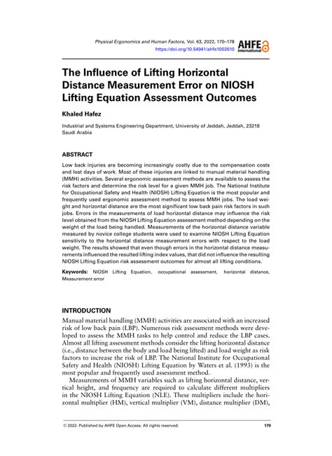 Pdf The Influence Of Lifting Horizontal Distance Measurement Error On
