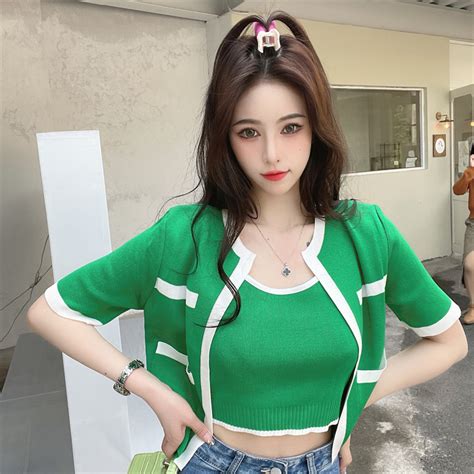 Jual Ajw Tanktop Cardigan Set Korean Style Rajut Import Premium Up