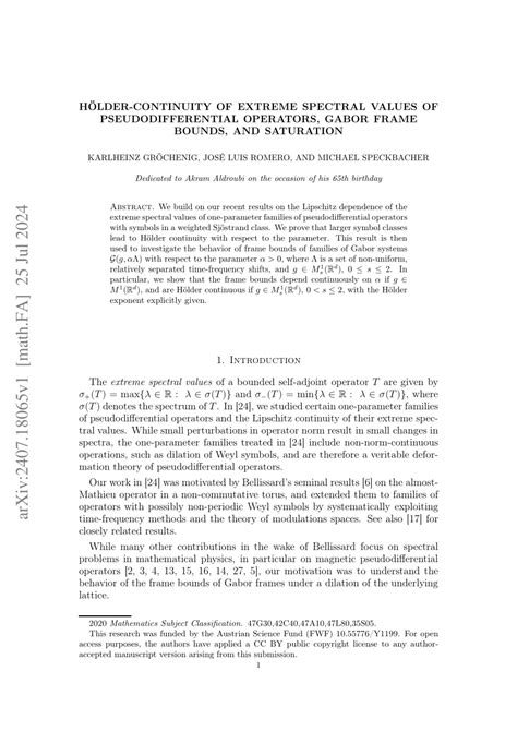 Pdf Hölder Continuity Of Extreme Spectral Values Of Pseudodifferential Operators Gabor Frame