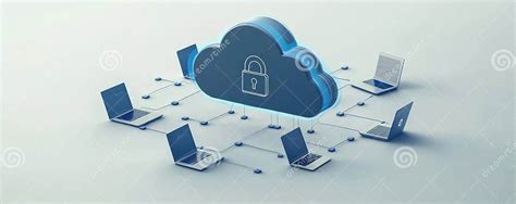 Cloud Computing Concept With Secure Data Connections And Multiple Laptops Connected To A Central