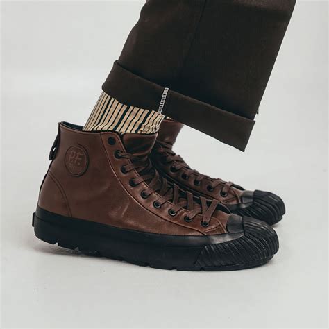 Brown Leather High Top Sneakers With Durable Traction And Refined Build