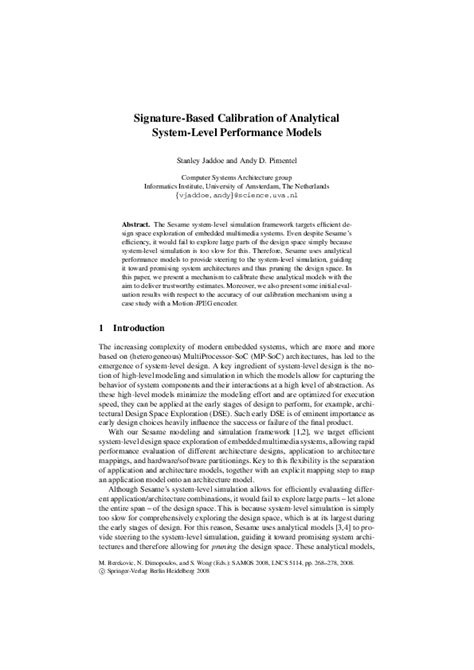 Pdf Signature Based Calibration Of Analytical System Level Performance Models
