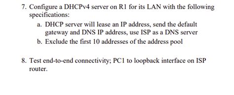 Solved 7 Configure A Dhcpv4 Server On R1 For Its Lan With