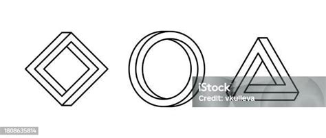 불가능한 형상 설정 선 착시 원 사각형 삼각형 뫼비우스 띠 컬렉션의 개요 추상적인 비현실적인 기하학적 형태 선형 퍼즐 디자인 요소 로고 아이콘 라벨 태그 벡터 3차원 형태에