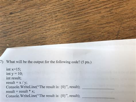 Solved What Will Be The Output For The Following Code Int