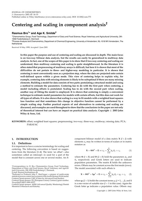 Pdf Centering And Scaling In Component Analysis