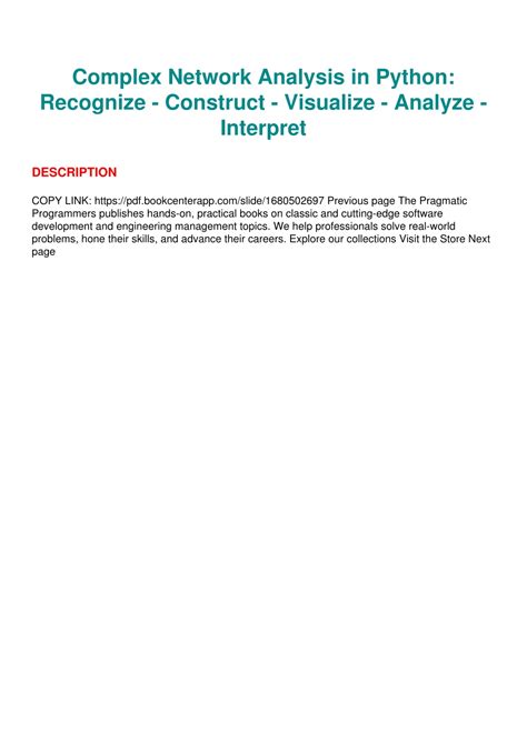 Ppt Pdf Complex Network Analysis In Python Recognize Construct