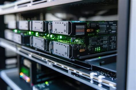 Data Storage Devices Illuminated In A Server Rack Within A Technology