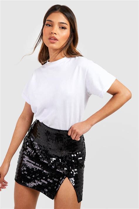 Shard Sequin Split Hem Mini Skirt Boohoo Uk
