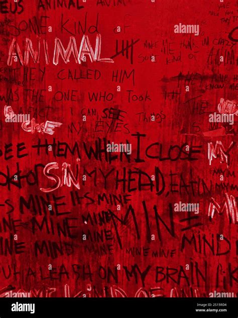A Red Wall With Handwriting Words Written That Look Evil And Insane For A Scary Insanity